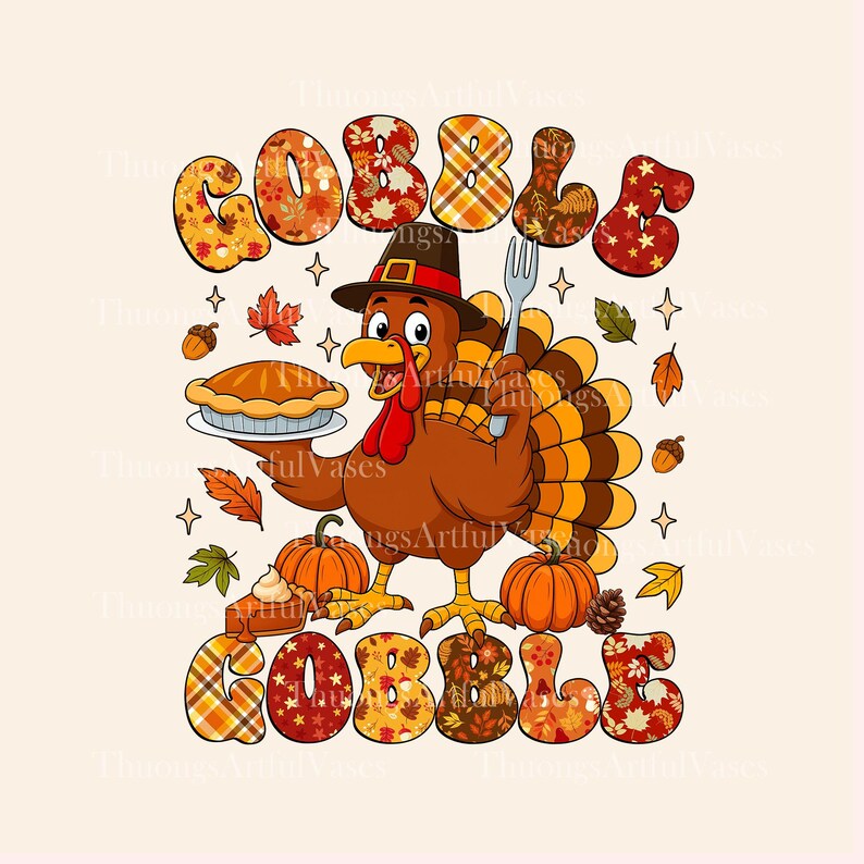 Gobble Til You Wobble PNG, Patchwork Turkey PNG, Funny Turkey Shirt ...