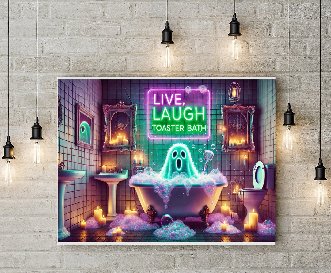 Live Laugh Toaster Bath, Tropical Gothic Bathroom Wall Art Print, Funny ...