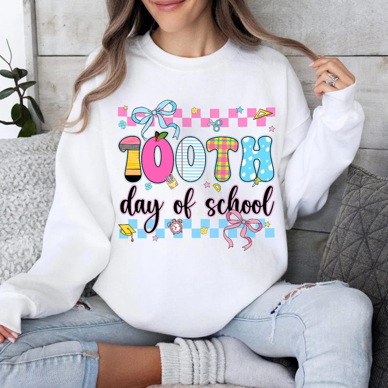 Preppy 100 Days of School PNG, Coquette 100th Day of School Shirt ...