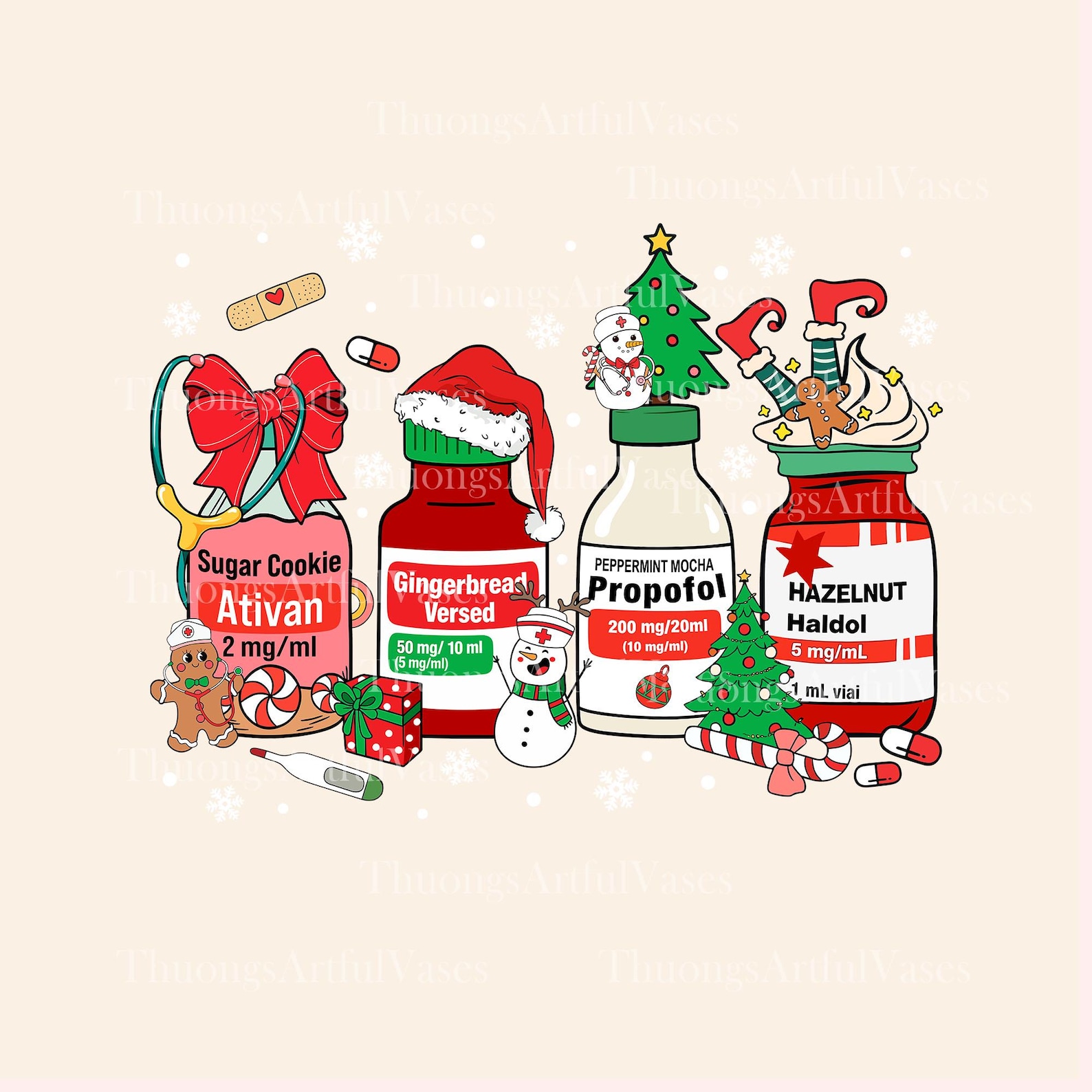 Peppermint Mocha Propofol PNG, Cute Christmas Nurse Png, Medical ...