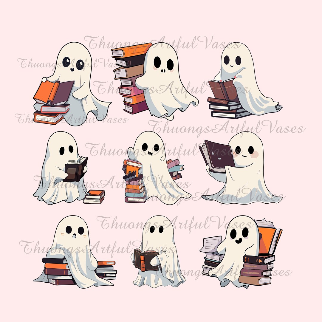 Ghost Reading Book Png, Bookish Halloween Png, Teacher Librarian ...