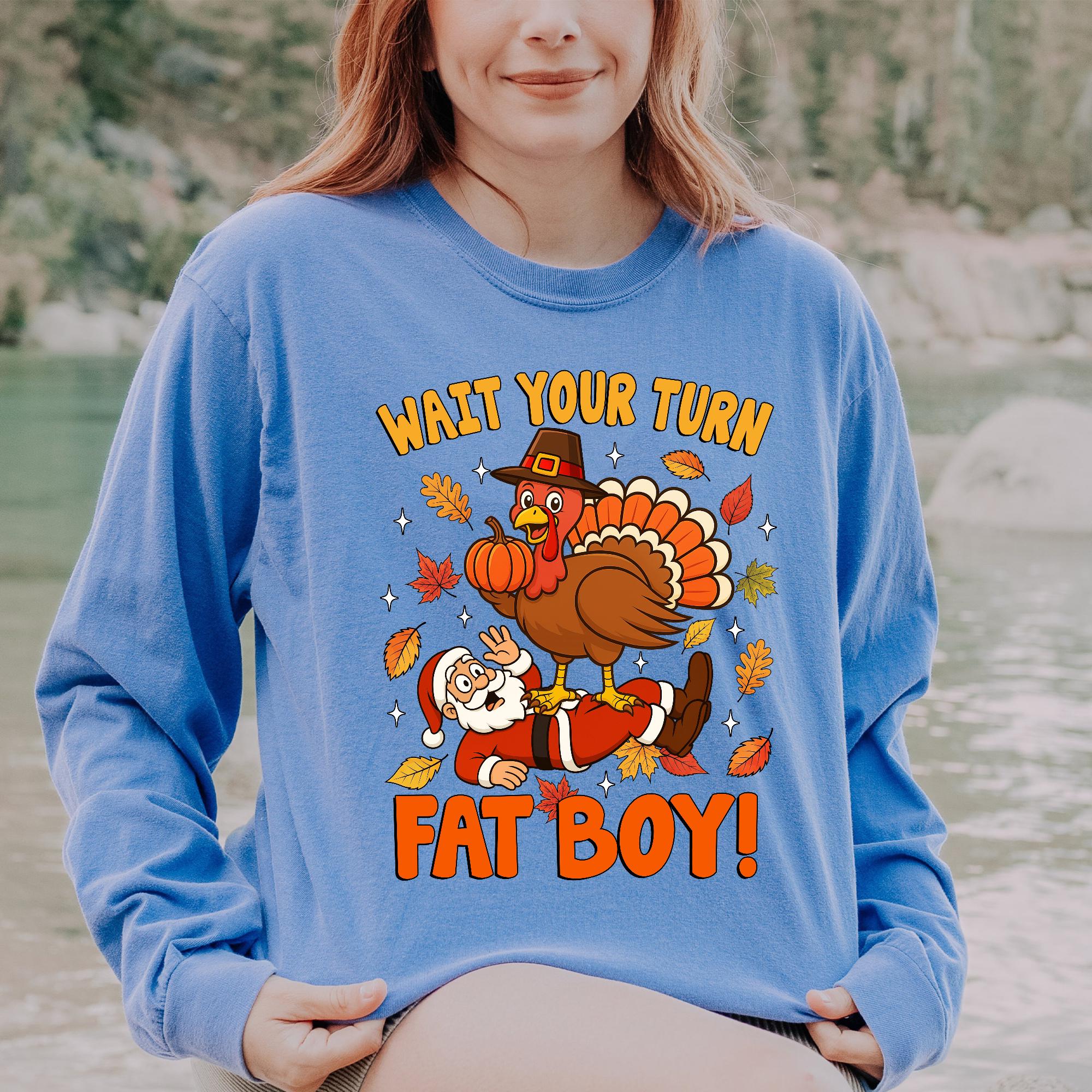 Wait Your Turn Fat Boy PNG, Turkey Standing on Santa, Funny ...