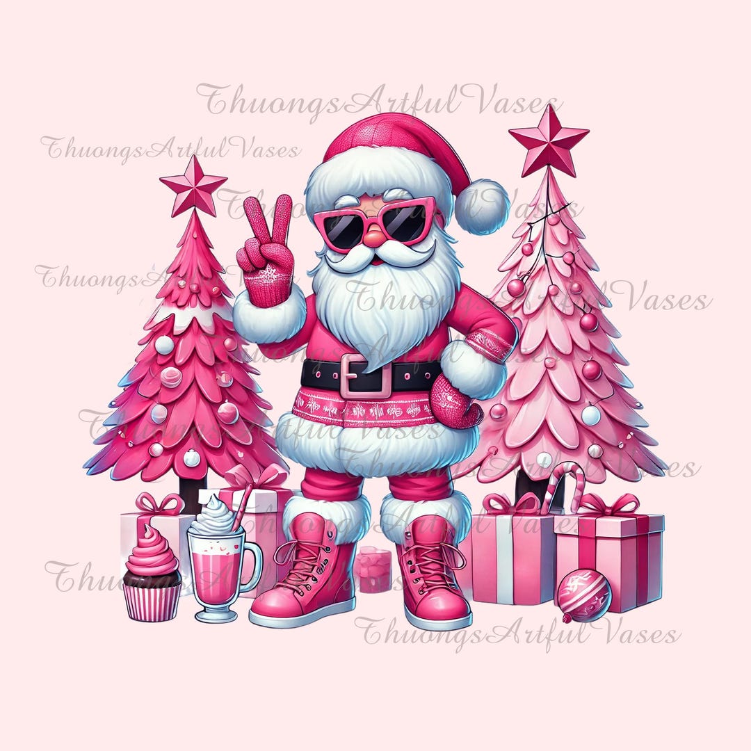 Pink Santa Retro Christmas Png, Women Pink Christmas Matching Family ...