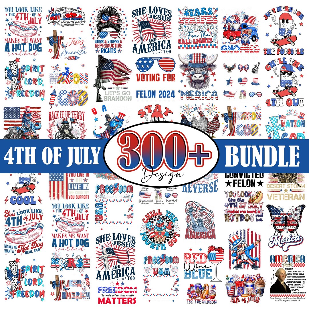 300+ 4th of July Mega Bundle, Independence Day PNG, Retro Fourth of ...