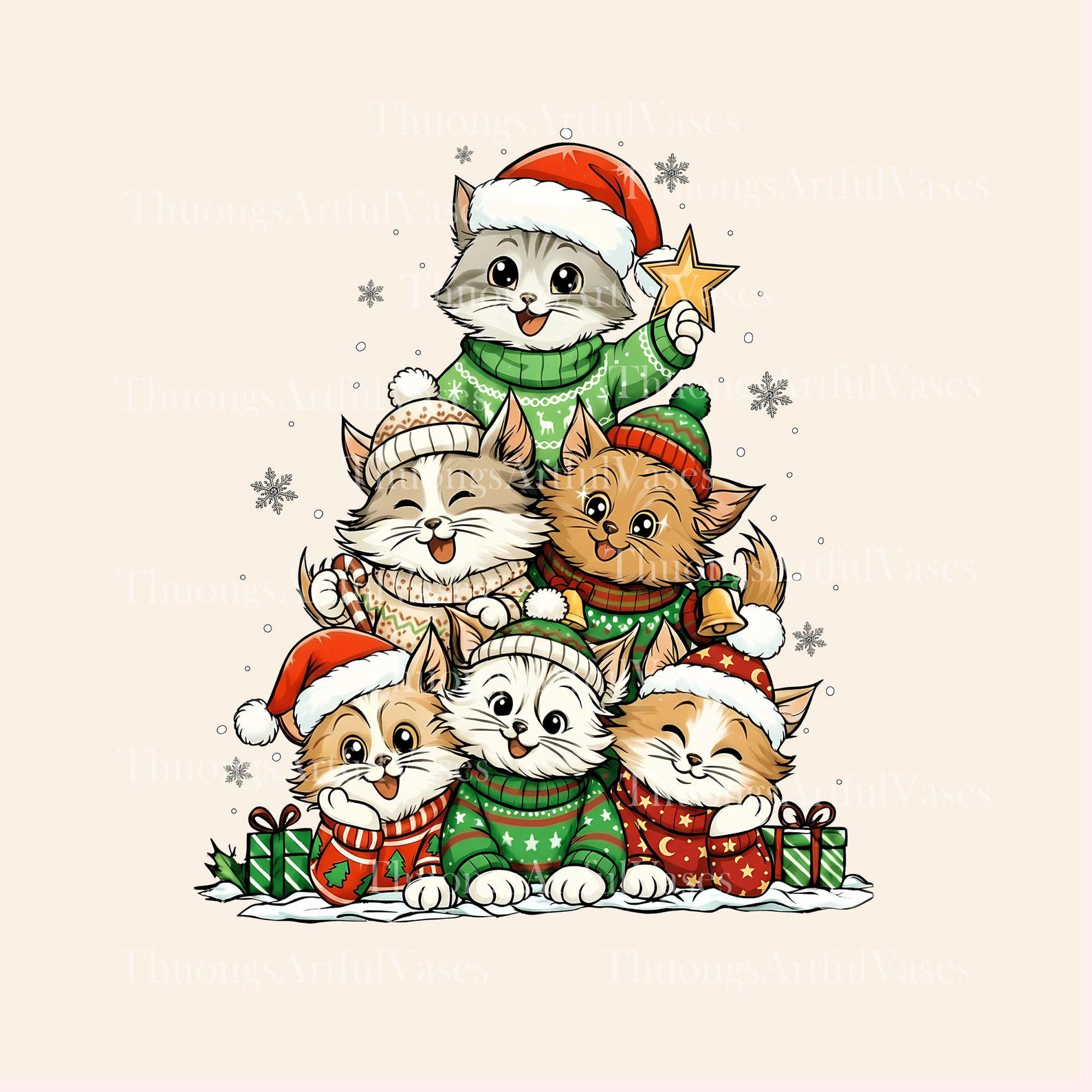 Meowy Christmas Tree PNG, Cute Christmas Cat Png, Cats With Santa Hat ...