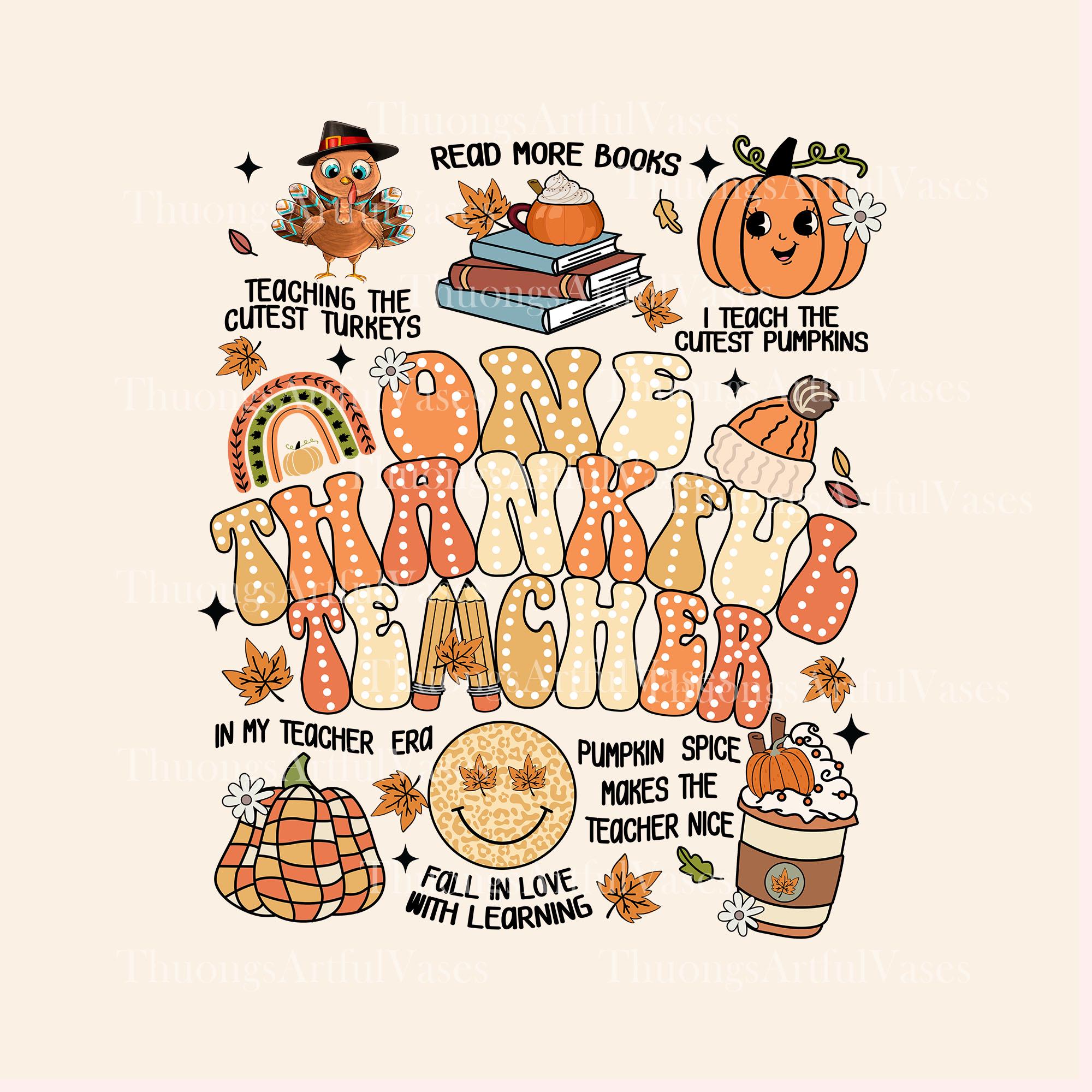 Preppy One Thankful Teacher Png, Groovy Fall Teacher Png, Teacher ...