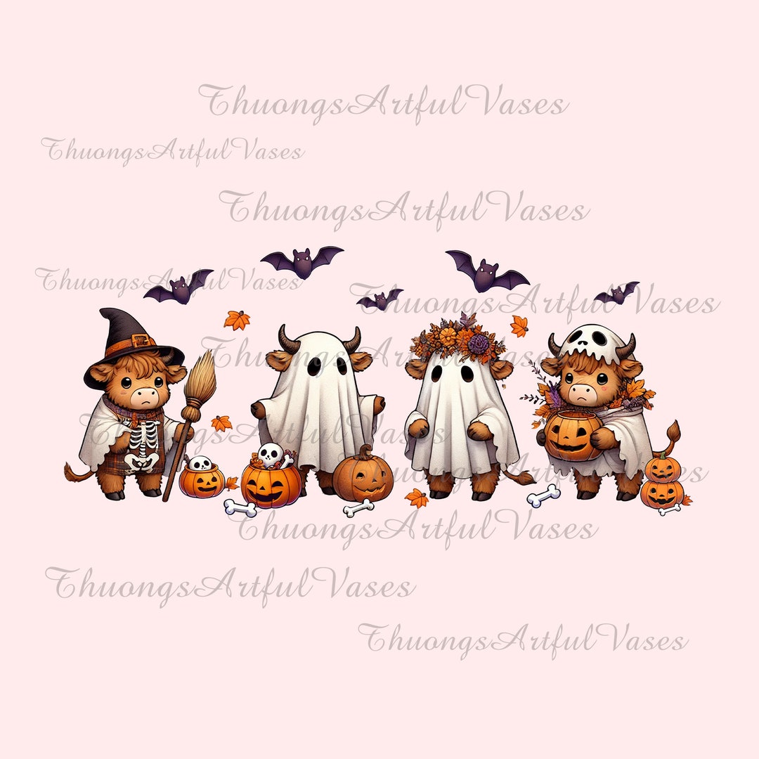 Cute Fall Highland Cow Ghost Png Spooky Season PNG, Autumn Cow Png ...