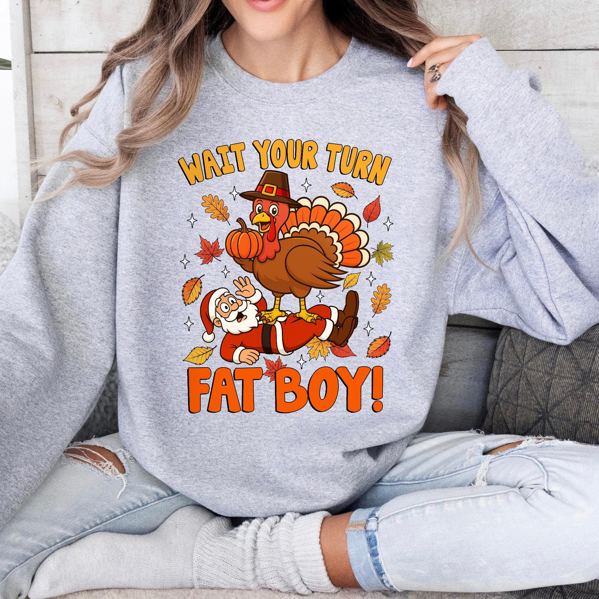 Wait Your Turn Fat Boy PNG, Turkey Standing on Santa, Funny ...