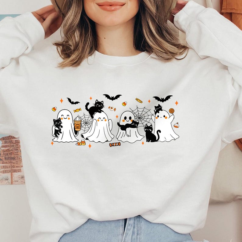 Vintage Halloween Ghost With Black Cats PNG, Halloween Ghost, Cute ...