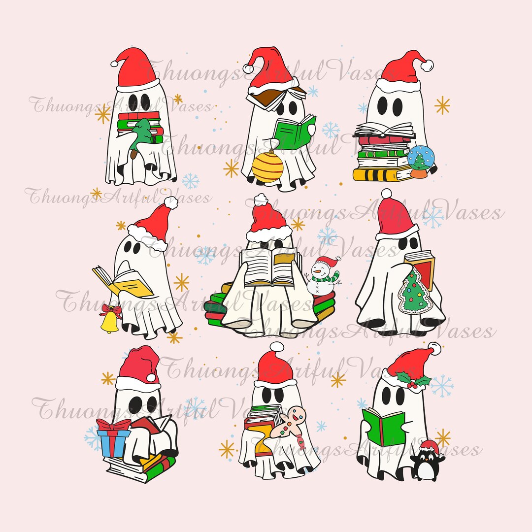 Funny Book Lover Christmas PNG, Cute Ghost Book Nerd, Ghost Christmas ...