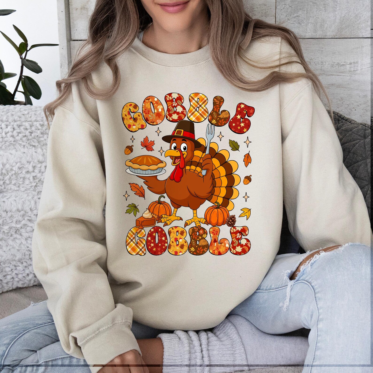 Gobble Til You Wobble PNG, Patchwork Turkey PNG, Funny Turkey Shirt ...