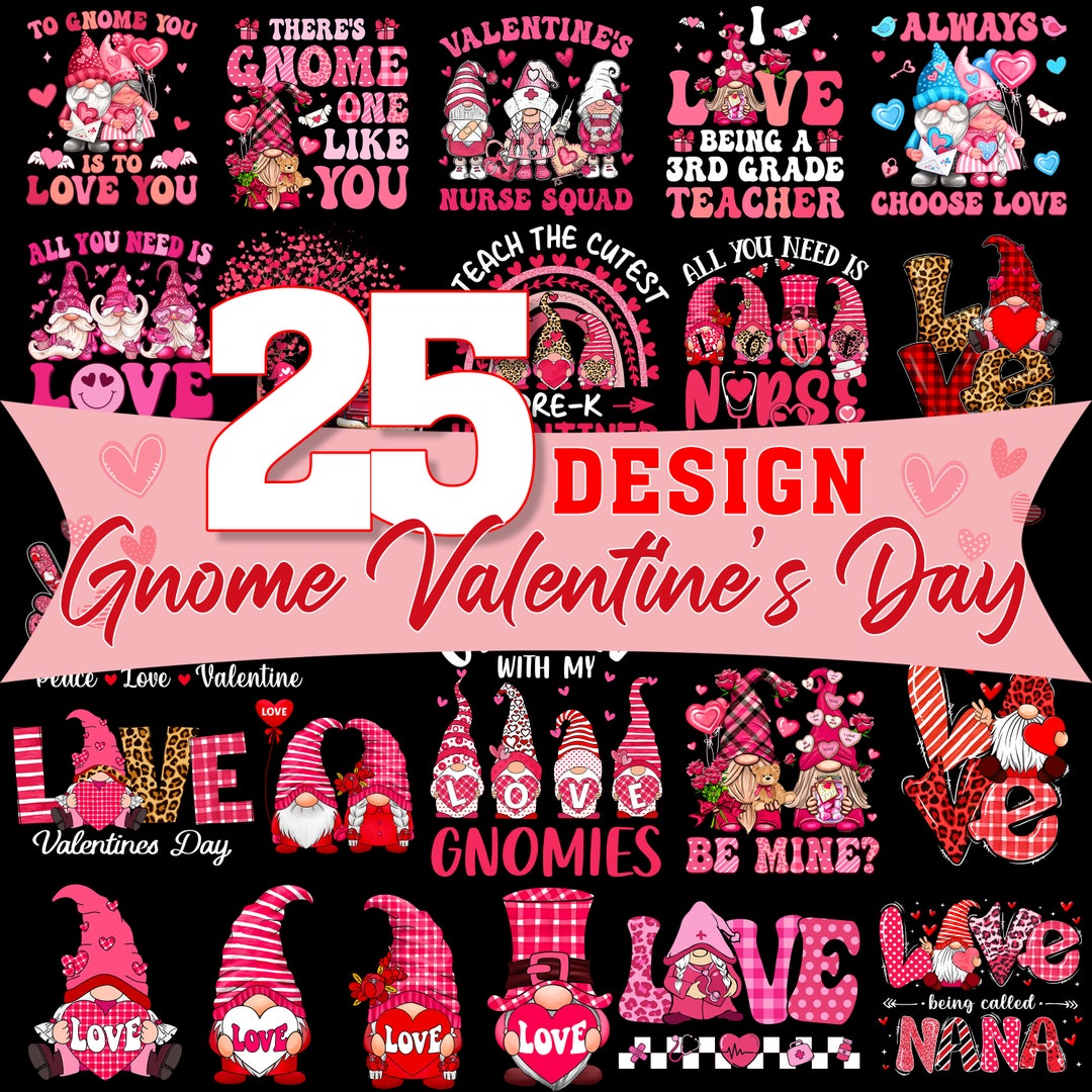 Valentine's Day Gnomies Png Sublimation Design Bundle, Gnomes ...