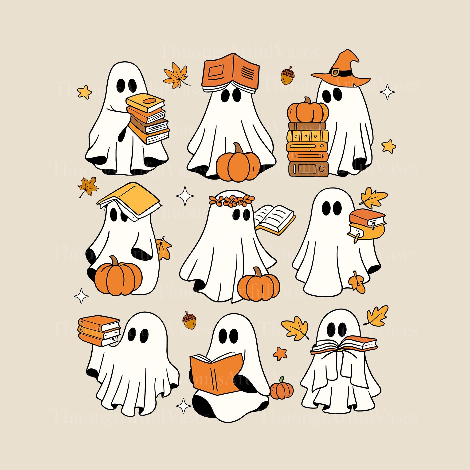 Ghost Books Halloween PNG, Cute Ghost Book Nerd, Ghost Halloween PNG ...