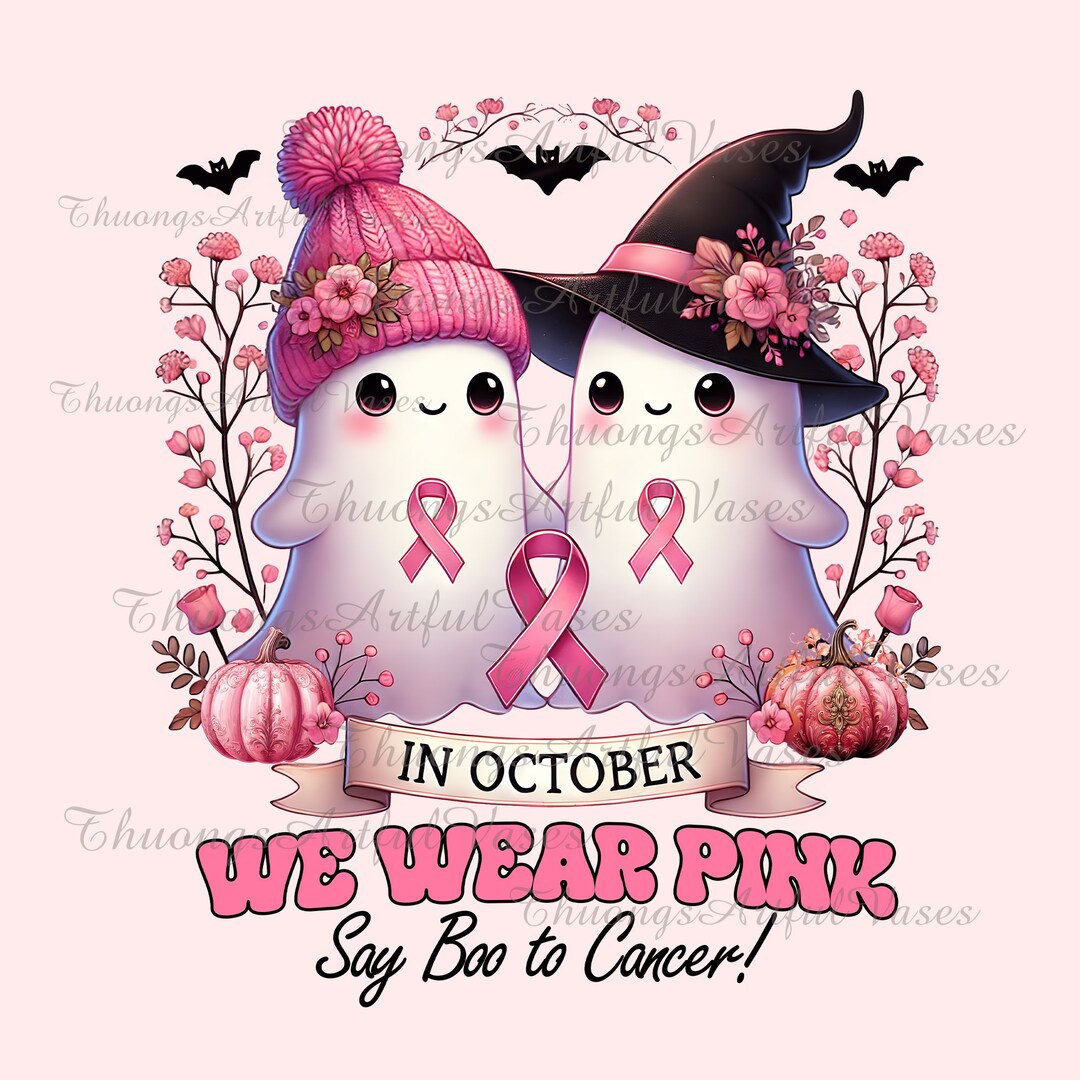 In October We Wear Pink Ghost PNG, Breast Cancer Awareness, Halloween ...