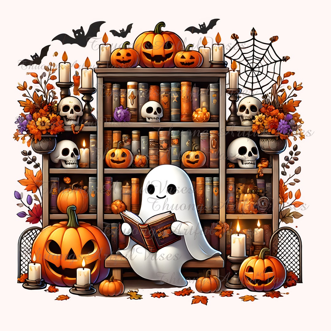 Ghost Pumpkin Bookworm PNG, Book Lover Halloween PNG, Ghost Reading Png ...