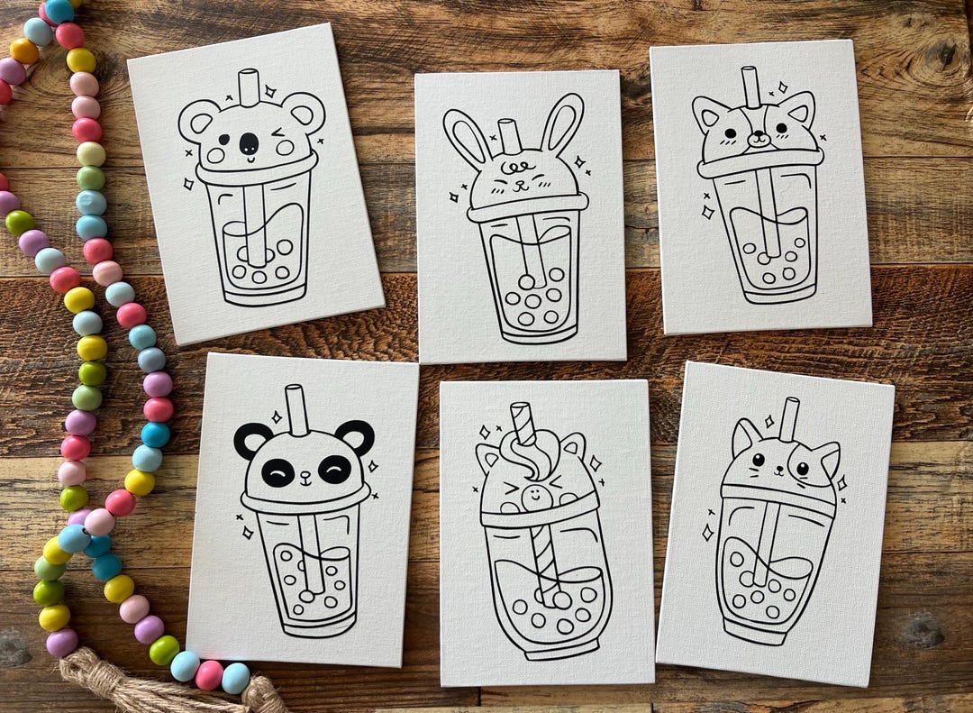 Boba Tea Painting Canvas Set - Kids Party Art Activity Boba Tea Art ...
