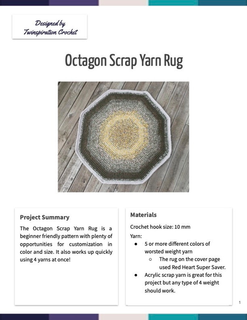 Octagon Scrap Yarn Crochet Rug Pattern - Etsy
