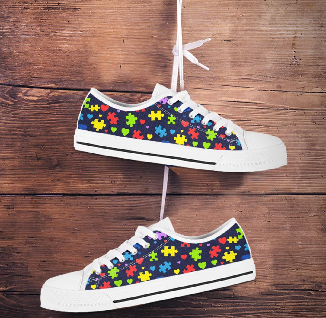 ELVISWORDS World Autism Awareness Day White Sole Canvas Shoes Outdoor ...