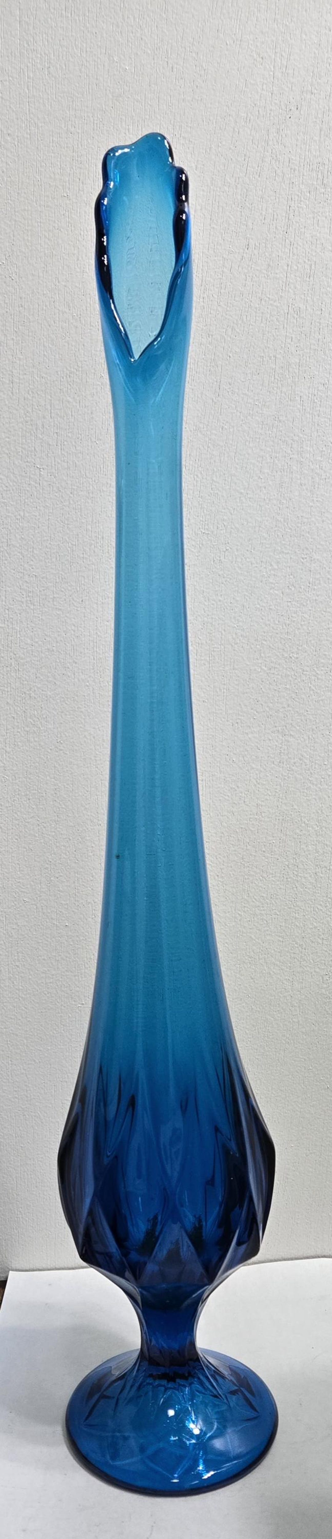 Vintage MCM Viking Epic Glass Bluenique Diamond Twisted 23" Tall Swung ...