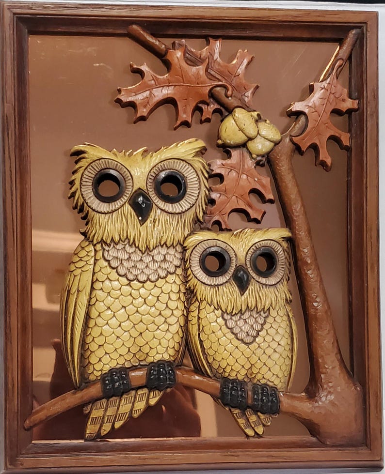 Vintage Coppercraft 3D Owls in Oak Tree 11”x9” Mid-century Retro Boho ...