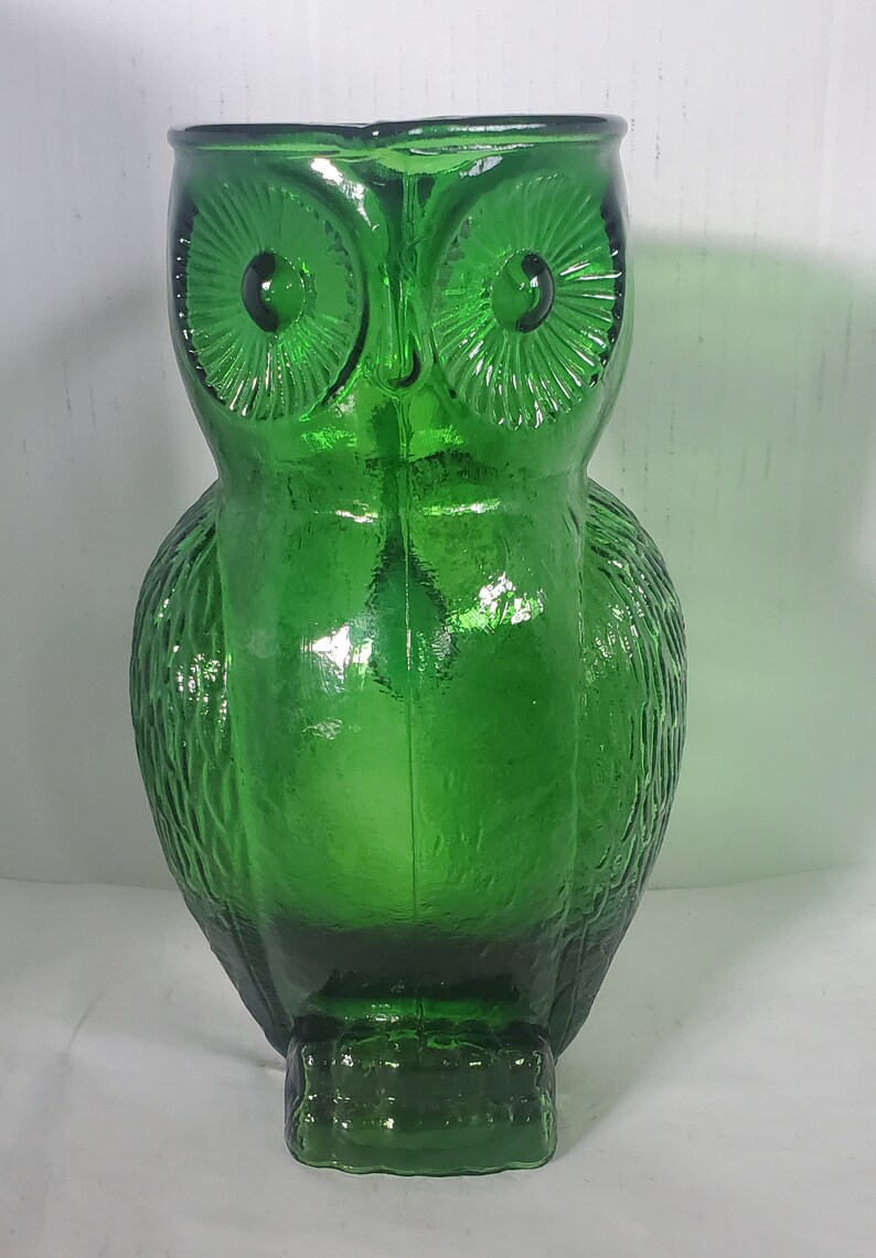 Vintage Mid Century Modern Green Glass Owl Pitcher - Etsy
