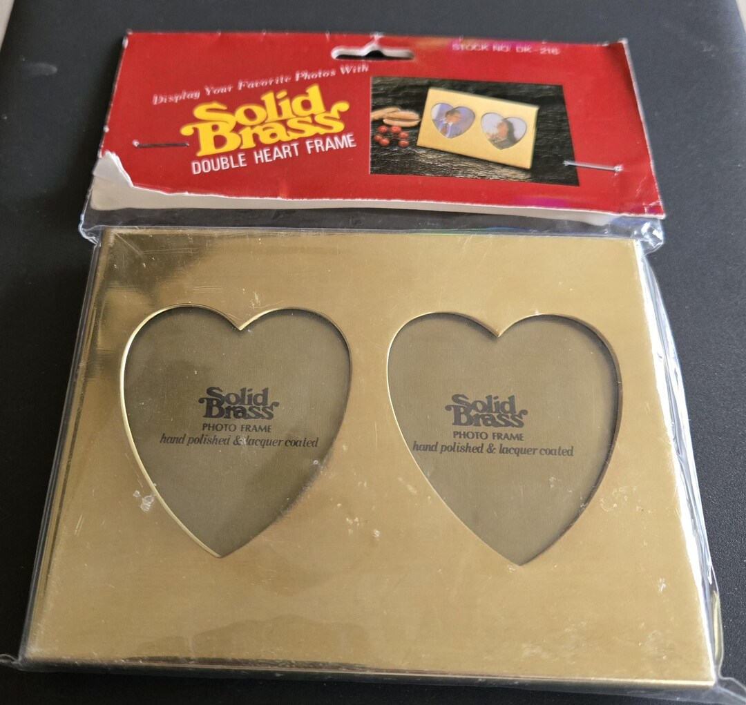 NIP Vintage Solid Brass Double Heart Shaped Picture Frame 4.5 X 3.5 ...