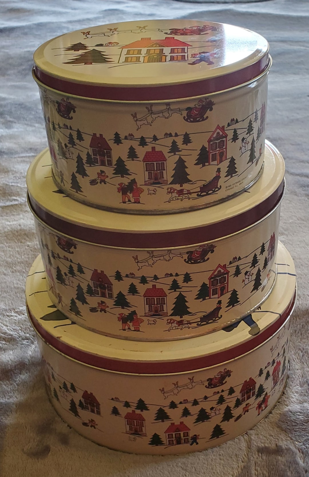 Vintage Artmark Chicago Set of 3 Round Christmas Nesting Tins - Etsy