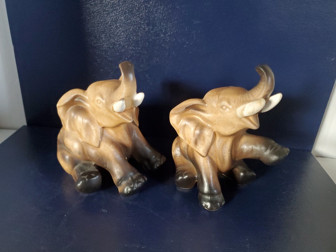 Pair Vintage Lefton Elephant Figurines With Trunk up for Good Luck ...