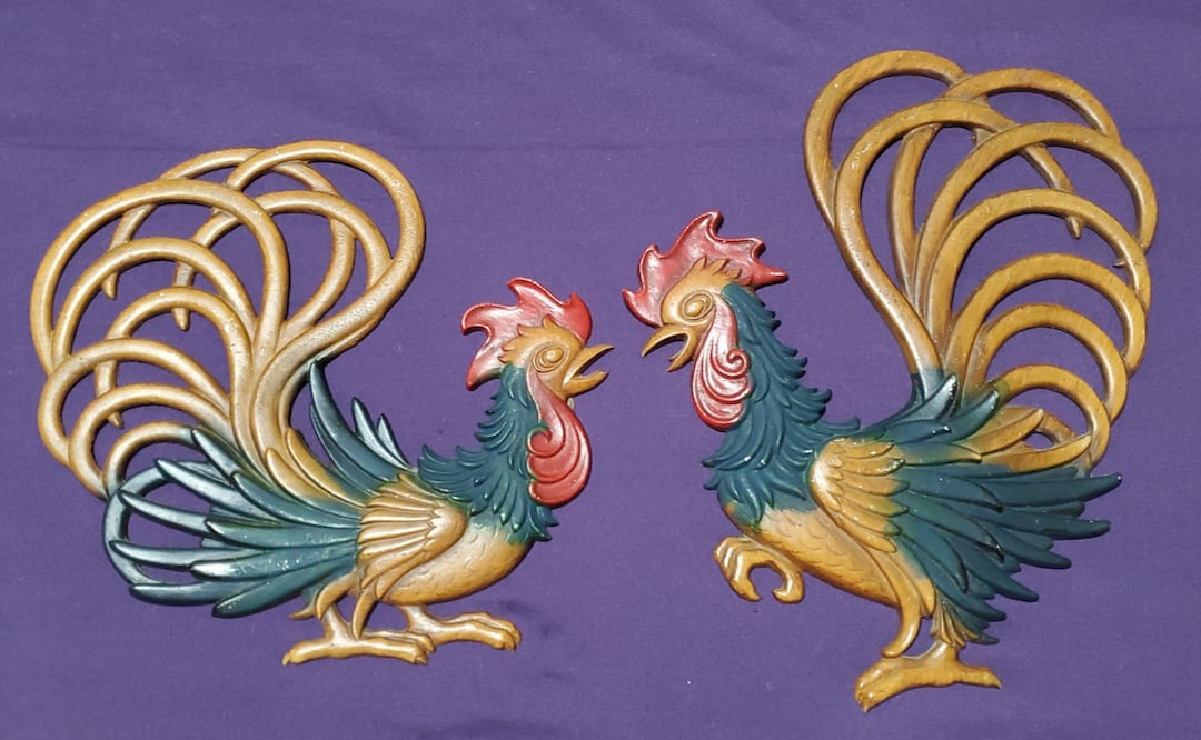 2 Pc VTG MCM Midwest Cast Metal Roosters Chickens Colorful Wall Art - Etsy