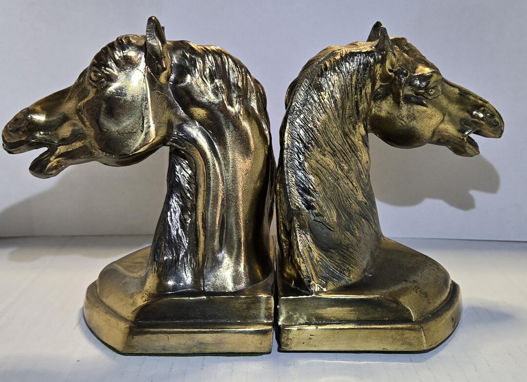 Vintage Brass Cast Horse Head Bookends Equestrian Decor - Etsy