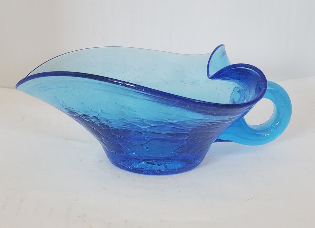 Vintage Blue Crackle Glass Nappy Candy Trinket Dish - Etsy