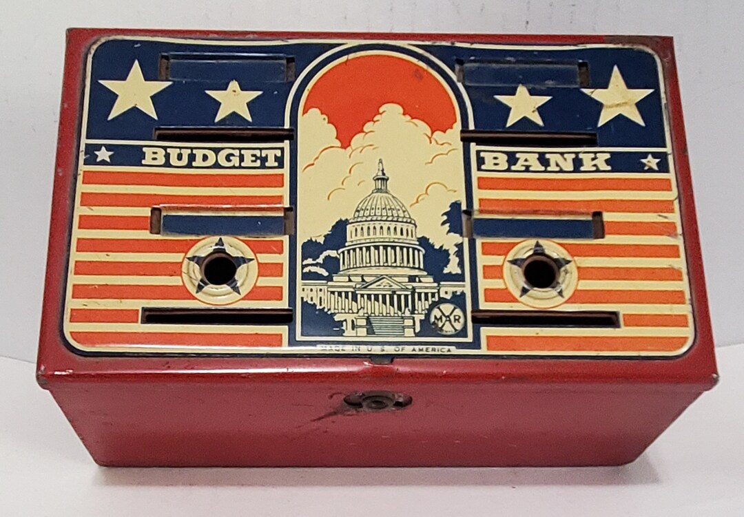 Vintage Marx Toys USA Metal Lithograph Budget Bank Coin Patriotic ...