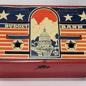 Vintage Marx Toys USA Metal Lithograph Budget Bank Coin Patriotic ...