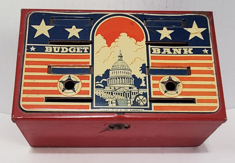 Vintage Marx Toys USA Metal Lithograph Budget Bank Coin Patriotic ...