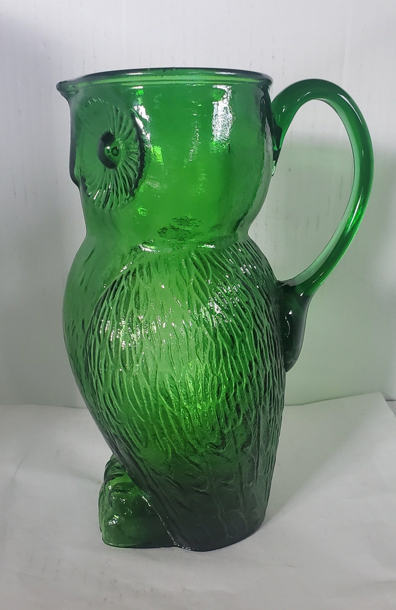 Vintage Mid Century Modern Green Glass Owl Pitcher - Etsy