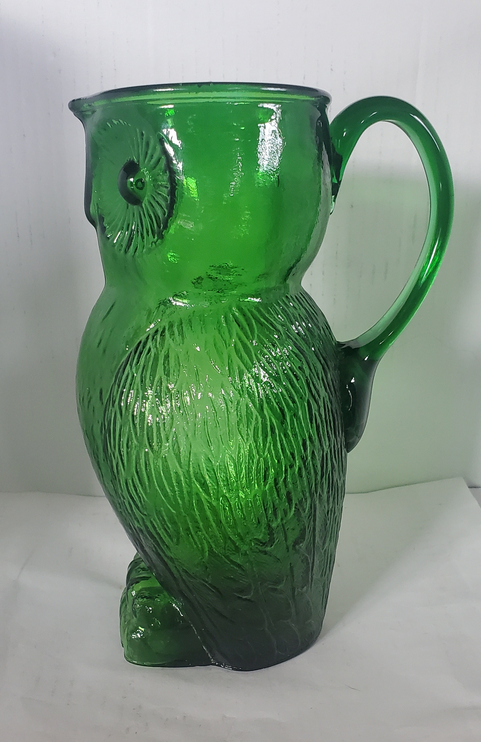 Vintage Mid Century Modern Green Glass Owl Pitcher - Etsy