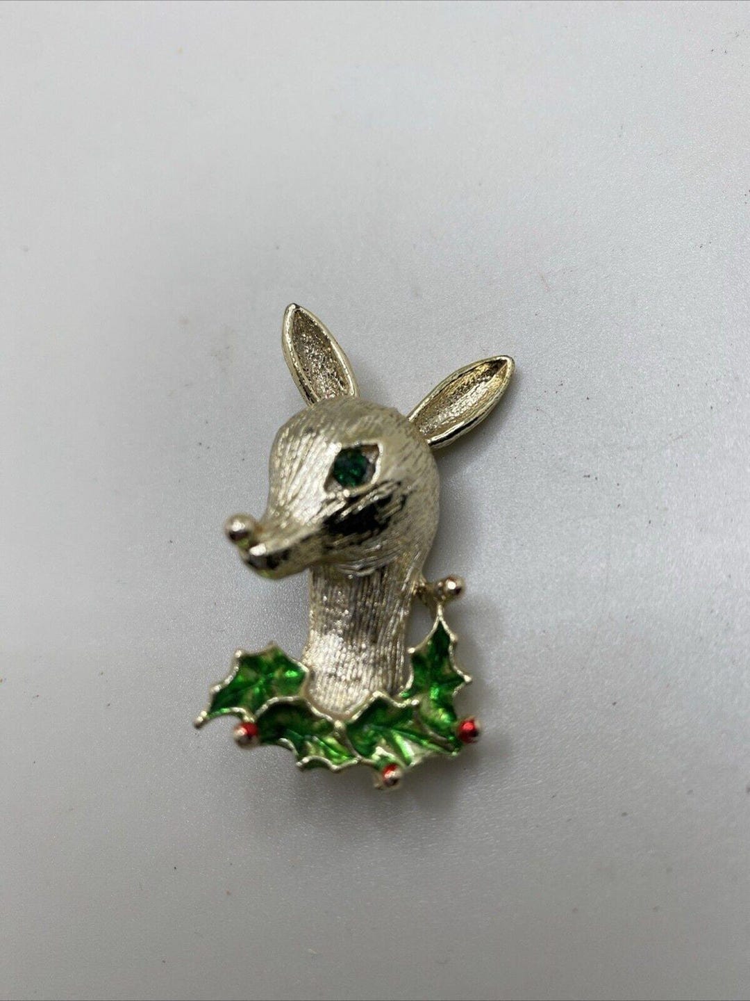 Vintage Gold Tone Enamel Rhinestone Christmas Reindeer Brooch Pin 1.5 ...