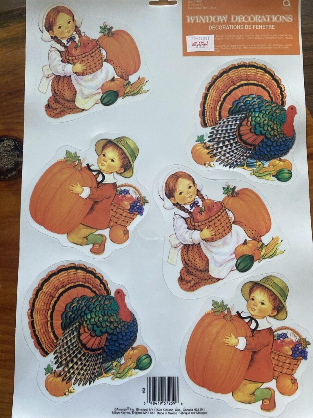 Vintage Thanksgiving Window Color Clings Turkeys Pumpkins and Pilgrims ...