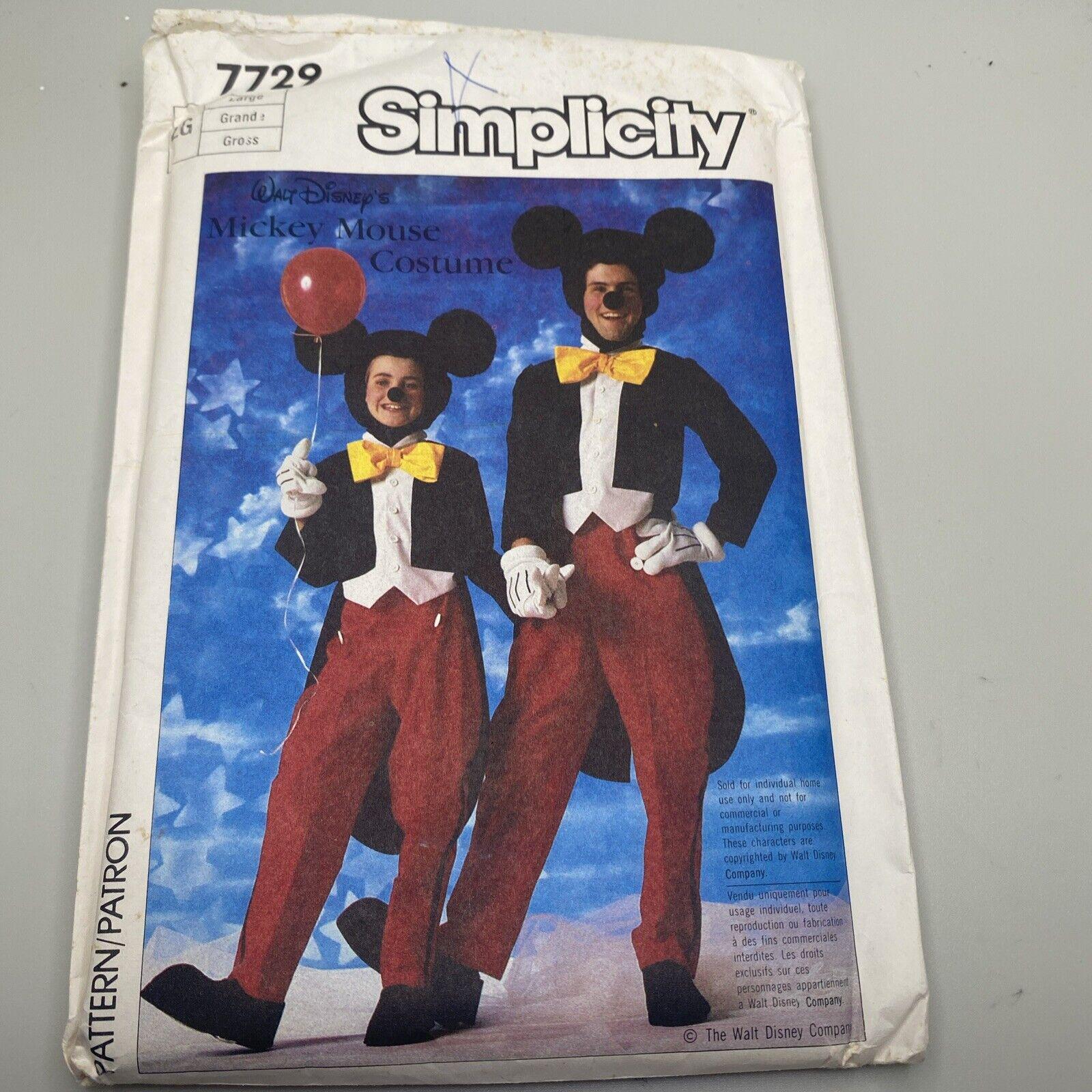 SIMPLICITY #7729 - Walt Disney Mickey Mouse Costume Pattern Adult Large ...