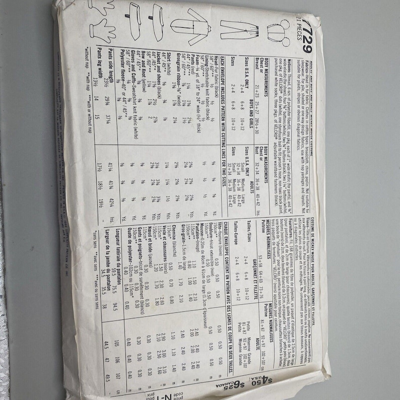 SIMPLICITY #7729 - Walt Disney Mickey Mouse Costume Pattern Adult Large ...