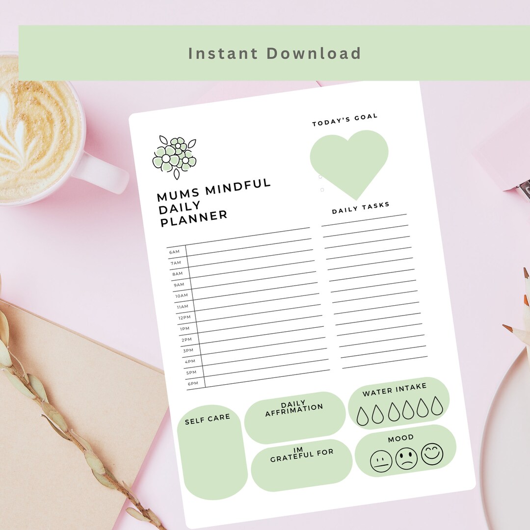 Mindful Daily Planner, Mum's Daily Checklist, Mindful Journal, Self ...