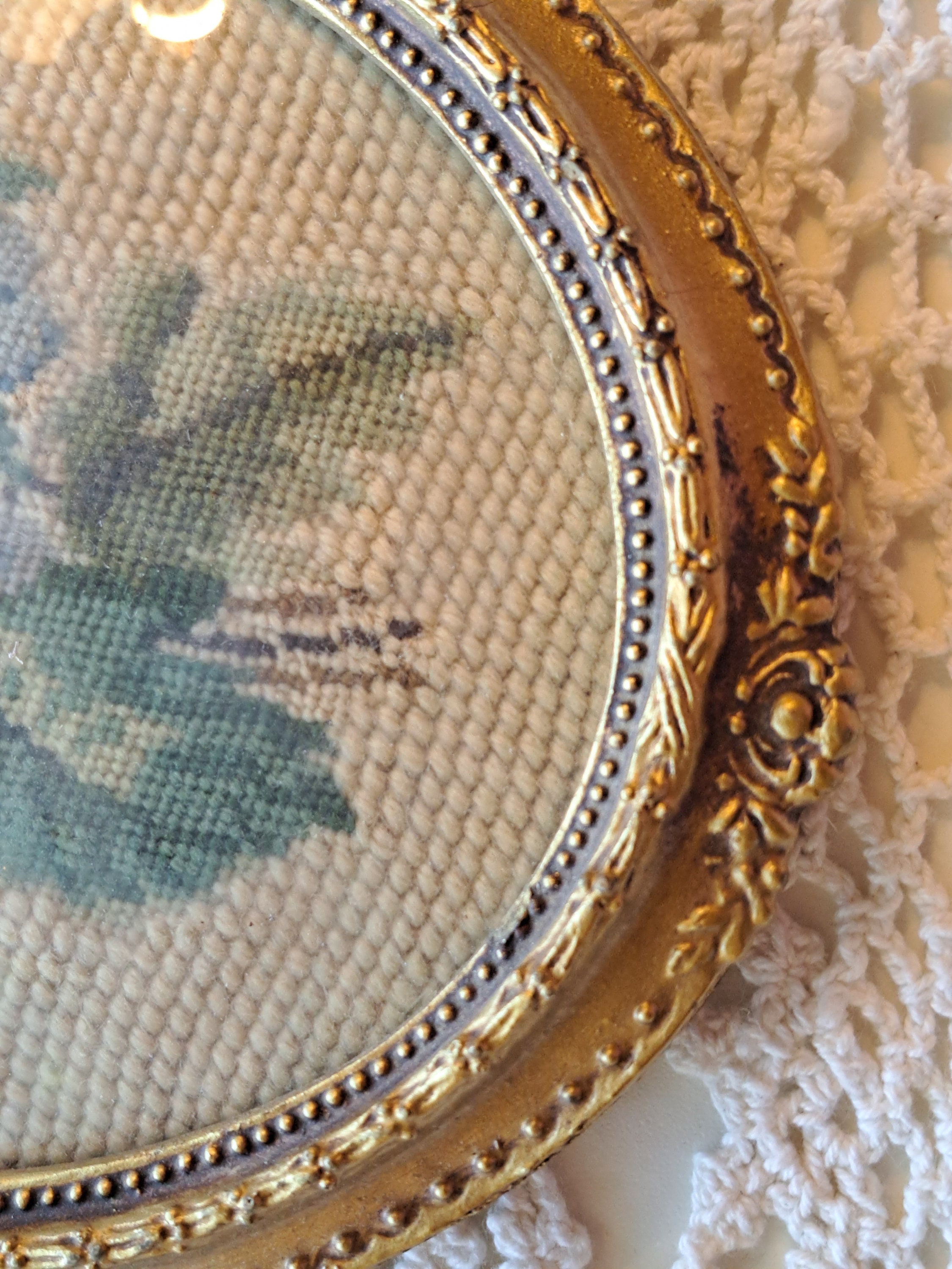 Vintage French Cottage Rose Needlepoint Art Oval - Etsy