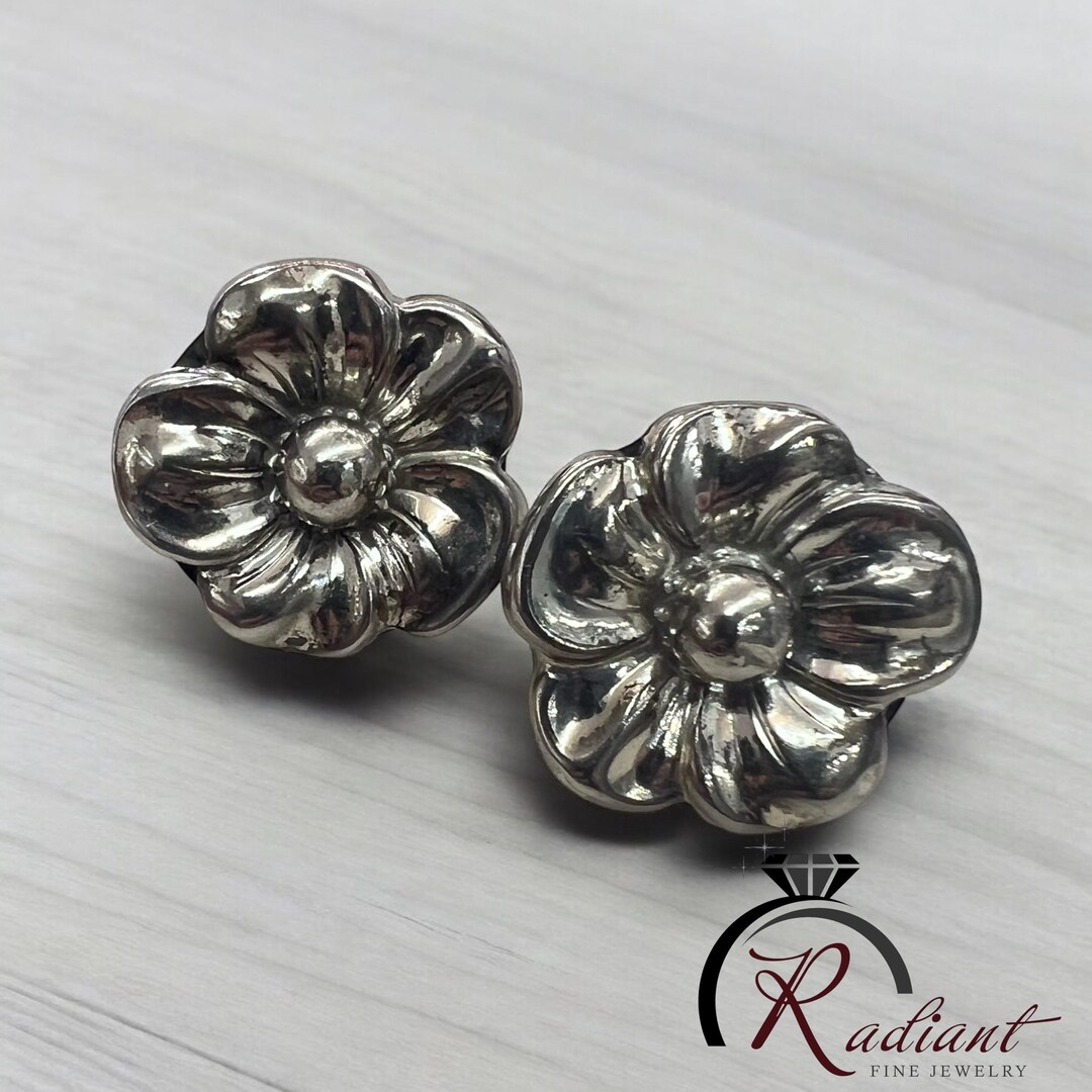 Vintage Napier Sterling Silver Floral Clip on Earrings: 1950s Mid ...