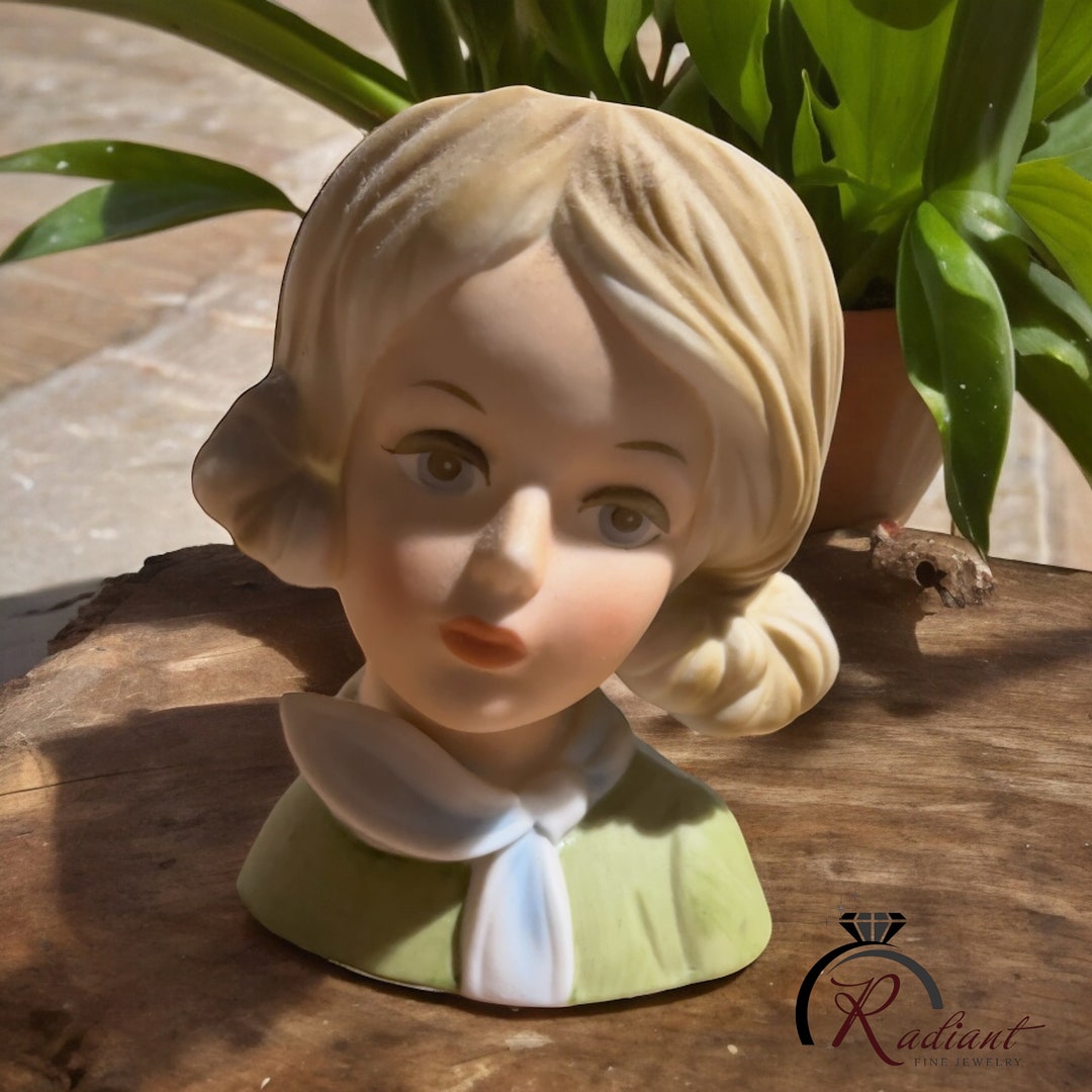 Vintage Inarco E6211 lady head vase with blonde hair, blue eyes, and a ...
