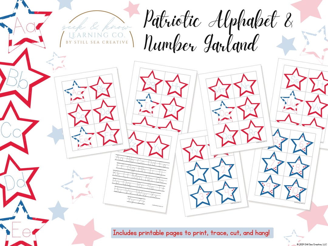 Patriotic Alphabet and Number Garland, 4th of July, Traceable ...
