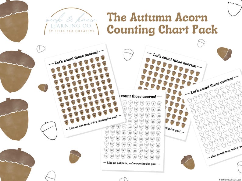 Acorn Counting Chart Pack, Fall, Nature, Number Recognition, STEM ...