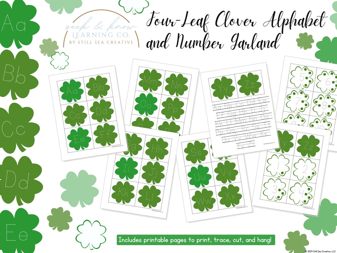 Clover Alphabet and Number Garland, Traceable, Printable, Writing ...