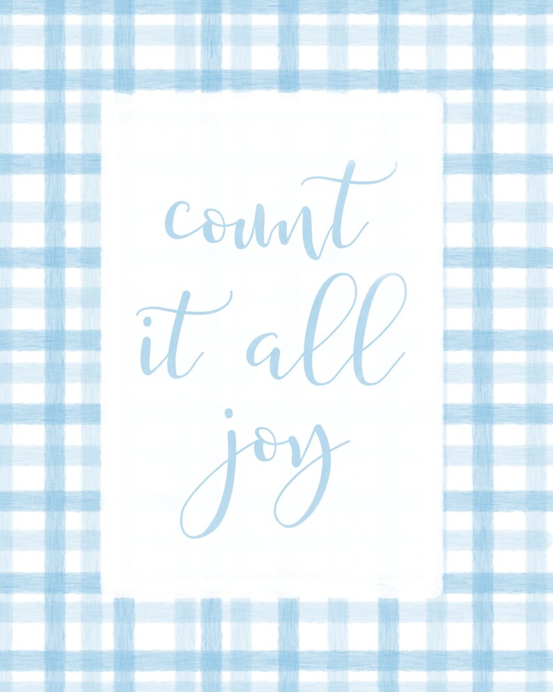 Count It All Joy Print, Watercolor, Blue, Plaid, Preppy, Nursery, Play ...