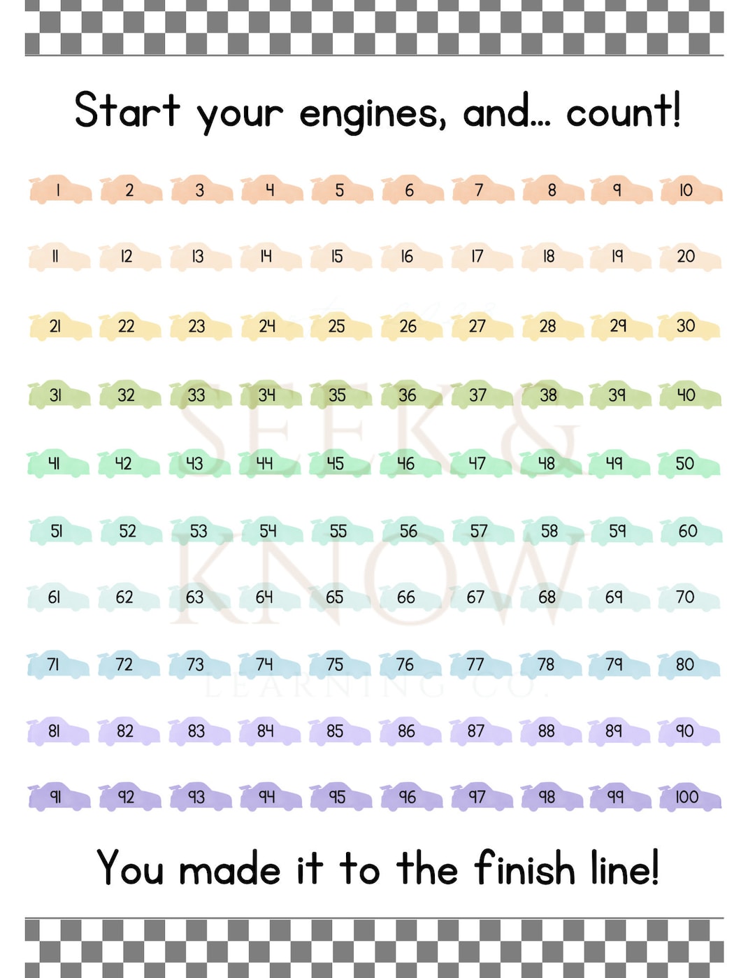 Car Counting Chart Printable Skip Counting Chart 1-100 - Etsy