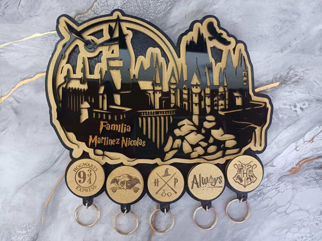 Hogwarts Key Holder Laser Cut File | Personalized Family Name Key Rack ...